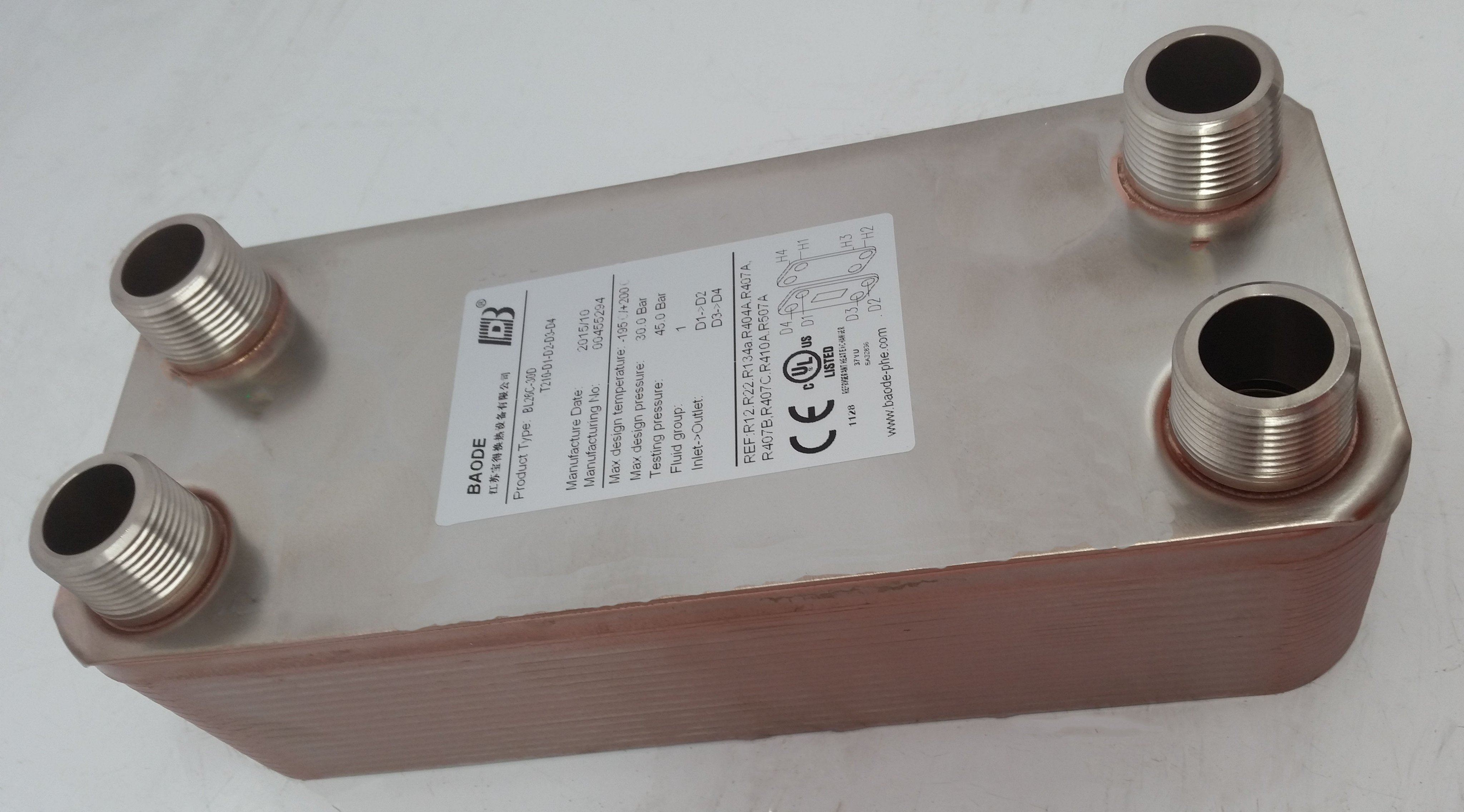10 Plate Water to Water Brazed Plate Heat Exchanger 1" MPT Ports w ...